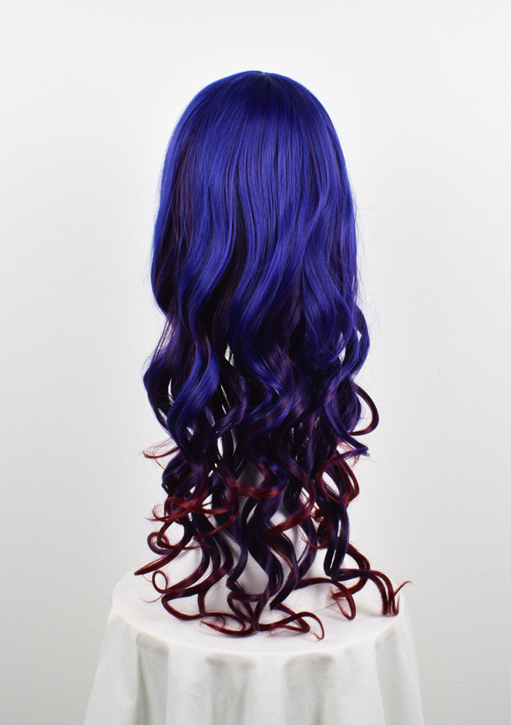 Purple and blue curly wig with bangs | Indigo by Lush Wigs UK