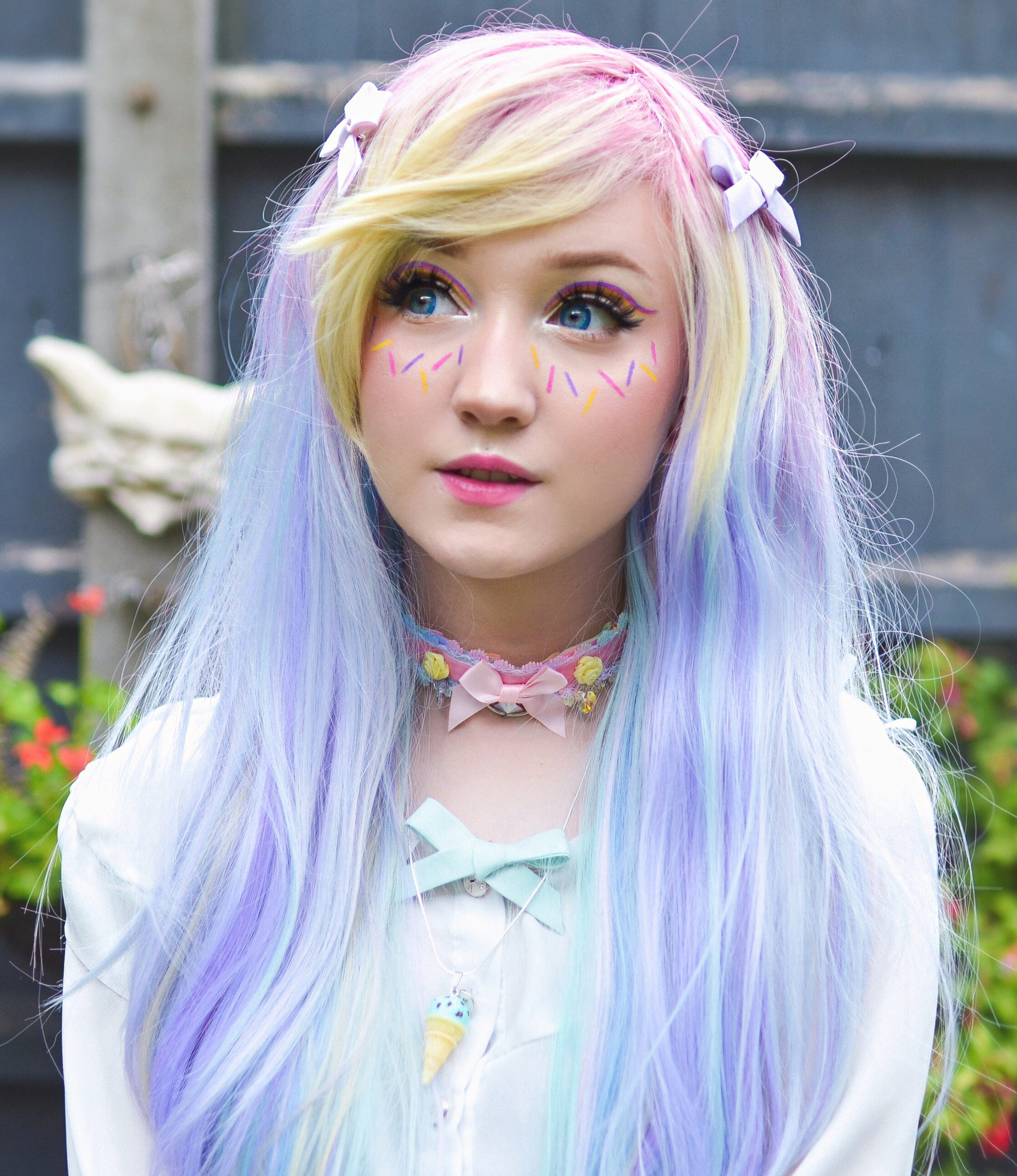 Multicolour pastel long straight wig with bangs | Sherbet Dip by Lush ...