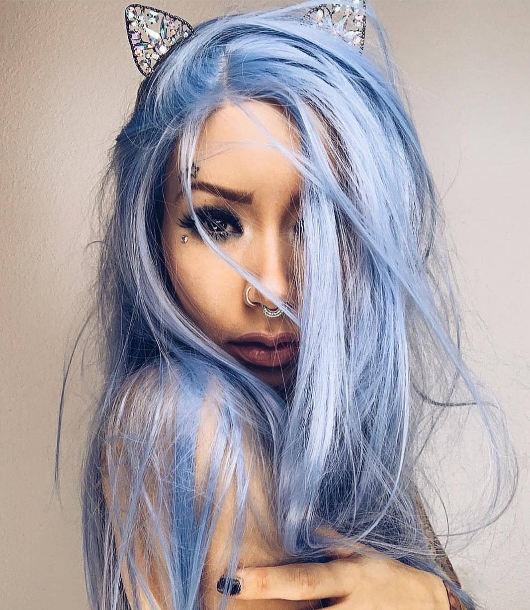 Blue long straight lace front wig | Rain by Lush Wigs UK