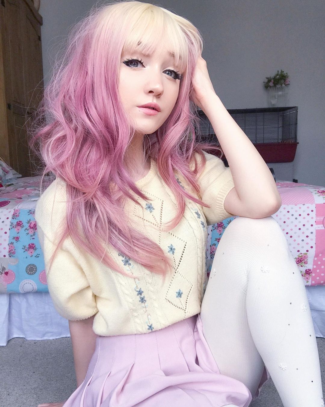 Blonde and pink long wavy wig with bangs | Lullaby by Lush Wigs UK
