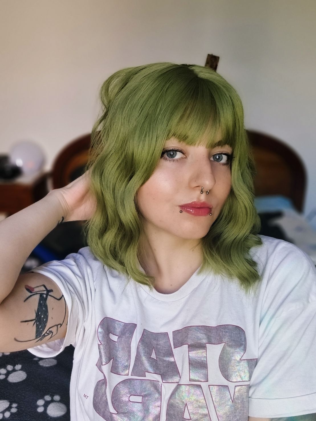Green Wavy Bob Wig With Bangs Myre By Lush Wigs UK Green Wavy Bob Wig With Bangs Myre By Lush Wigs UK