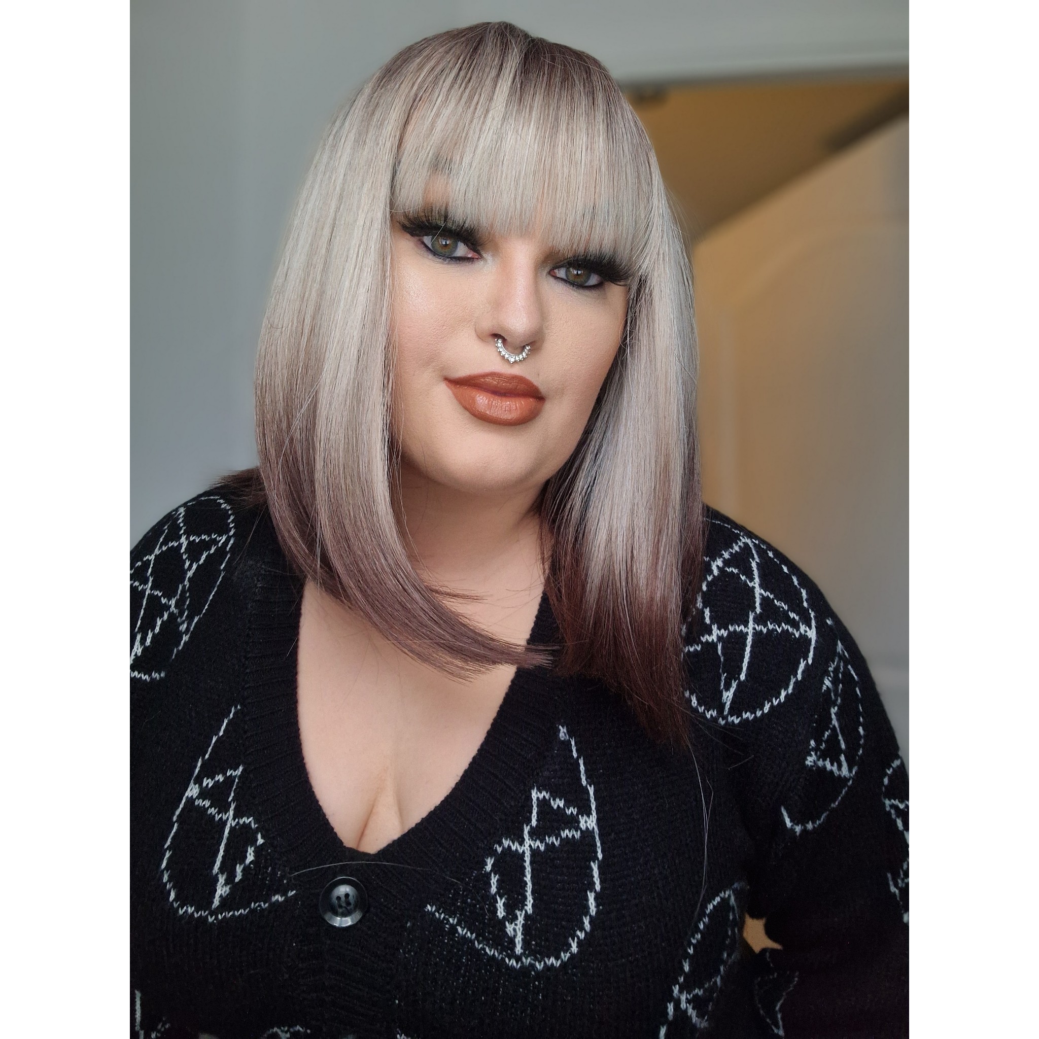 Ash blonde straight long bob wig with roots | Argene by Lush Wigs UK